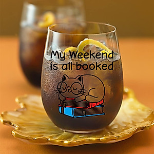 DYJYBMY My Weekend Is All Booked Wine Glass, Funny Book Club Gifts for Reader Lovers, Librarian,Teacher, Nerd Gift Idea, Nerd Christmas Gift, Inspirational Birthday Gifts for Friends