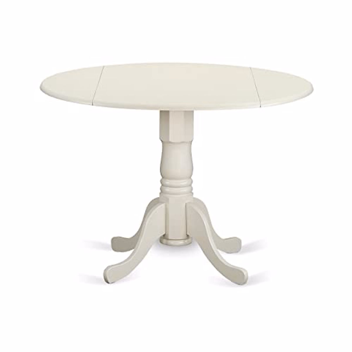 East West Furniture DLT-WHI-T Dublin Modern Kitchen Table - a Round Dining Table Top with Dropleaf & Pedestal Base, 42x42 Inch, Linen White