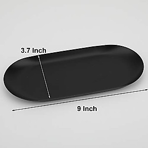 Stainless Steel Decorative Tray, Set of 2, 9 Inch Long, Jewelry Dish Cosmetics Organizer Bathroom Clutter Serving Platter Small Storage Tray, Oval, Matte Black