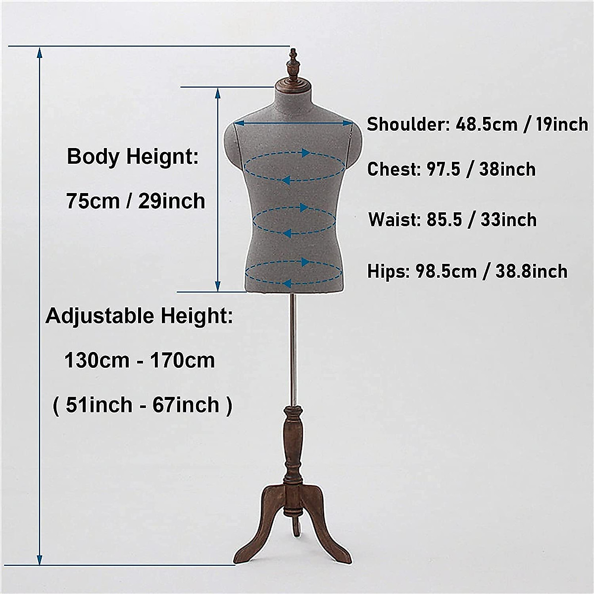 Tailors Dummy Mannequins Male Mannequin T-Shirt Suits, Half-Body Men Dress Form Adjustable Height, Dressmakers Dummy Model, Bedroom Clothing Store Dressform Mannequin