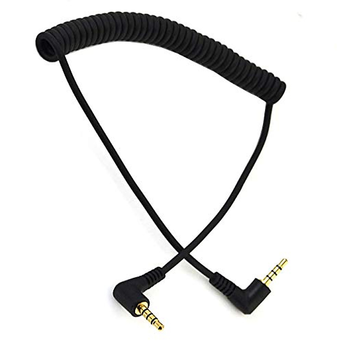Coiled Stereo Audio Cable, Haokiang 90 Degree Right Angle 3.5mm Male to Male Jack 4 Pole TRRS Extension Aux Audio Coiled Spiral Cable(TRRS M/M)