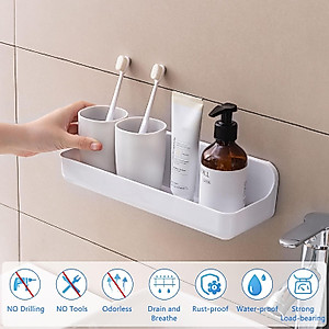 ANRUI Wall Mounted Shower Caddy, Plastic Adhesive Shelves for Wall, No Drilling Hang Shower Storage, Shower Caddies Organizer, Bathroom Shelf organizer for Bathroom, Kitchen, Cabinet Door- White