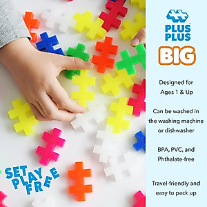 PLUS PLUS Big - Open Play Set - 100 Piece - Neon Color Mix, Construction Building Stem/Steam Toy, Interlocking Large Puzzle Blocks for Toddlers and Preschool