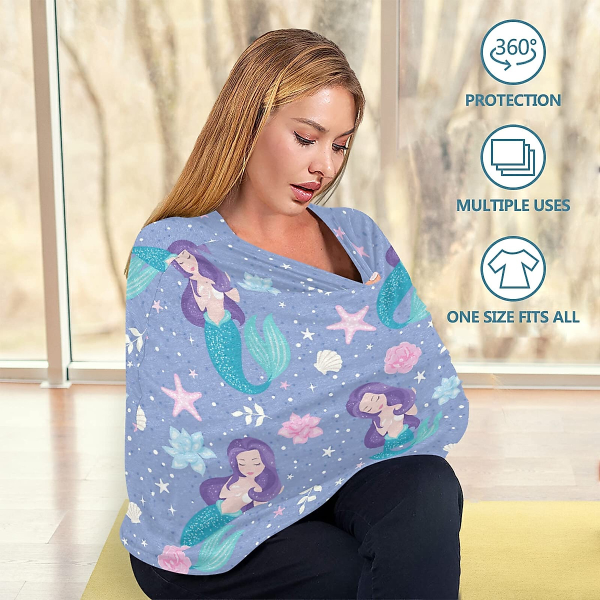 Nursing Cover Breastfeeding Scarf Mermaid- Baby Car Seat Covers, Infant Stroller Cover, Carseat Canopy(193)
