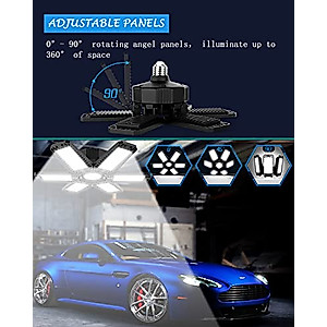 YIBEYYDS Garage Light 2 Pack,185W 18500LM 6500K LED Garage Light Garage Lights Ceiling LED with 6+1 Adjustable Panels,LED Garage Ceiling Lights Support E26/E27 for Garage,Barn,Workshop,Basement