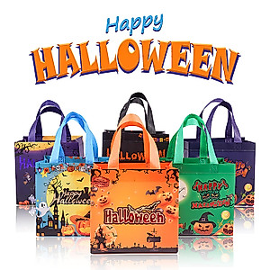 6PCS Halloween Bronzing Trick or Treat Bags, Halloween Tote Bags with Handles, Metallic Printing Halloween Treat Bags, Reusable Non-Woven Gift Bags for Gifts Wrapping, Halloween Party Supplies