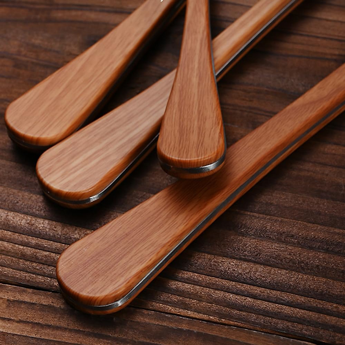 Aimilan 48 Piece Silverware Set for 12, Imitation Wooden Handle Flatware Cutlery Set for Home Kitchen Restaurant, Mirror Finish, Dishwasher Safe (48-Piece for 12)