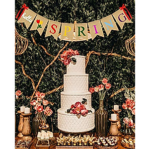 JOZON Hello Spring Burlap Banner Jute Spring Bunting Banner Garland Flower Spring Decorations for Indoor Outdoor Party Mantel Fireplace Wall Decor