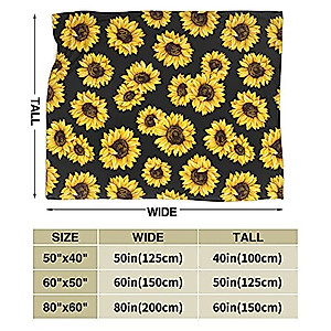 Yellow Sunflower Blanket Black Yellow Throw Blanket Yellow Sunflowers Printed Fleece Blanket Luxury Soft Lightweight Blanket for Bedroom Couch Sofa (50"x60")