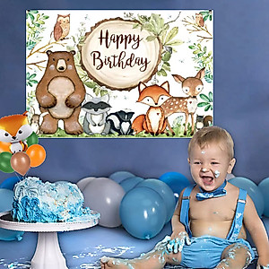 GENERC Large Jungle Animals Baby Shower Backdrop Banner, Woodland Animals Party Decorations, Safari Animals Birthday Decorations for Boy & Girl, Woodland Creature Forest Background Decor, 5 x 3FT