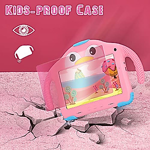 Toddler Tablet for Kids 7 inch Kids Tablet with Case Kids Learning Tablet with WiFi Dual Camera Bluetooth 32GB Parental Control Youtube Netflix Shockproof Case Children Tablet for Baby Boy Girl (Pink)