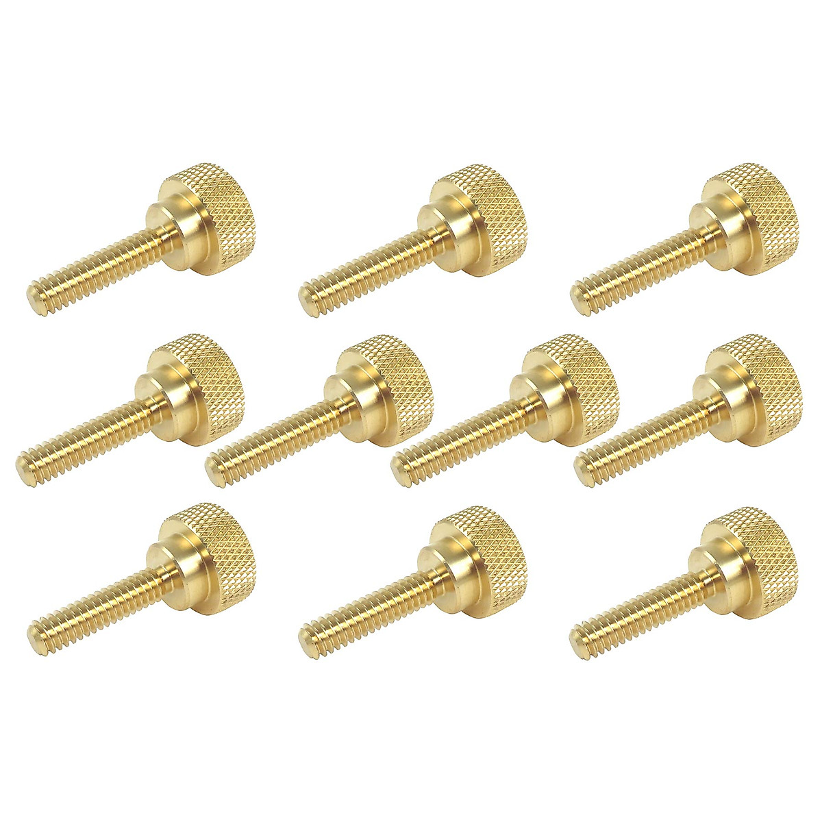 10 Pack 1/4-20 x 1 Inch Threads Solid Brass Diamond Knurled Thumb Screws Knobs with Straight Shoulders Right-Hand Threads SAE Flat Tip Uncoated (1/4-20 x 1 inch Long Threads)