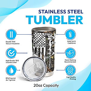 Hyturtle Personalized Hunting Gifts For Men - Deer Hunting Camo Tumbler 20Oz Travel Coffee Stainless Steel - Fathers Day Hunting Gift For Dad, Him, Boy, Husband, Hunters From Son, Wife On Birthday