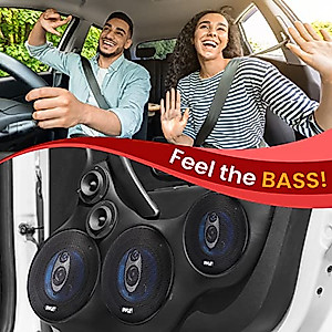 Pyle 5.25” Car Sound Speaker (Pair) - Upgraded Blue Poly Injection Cone 3-Way 200 Watt Peak w/Non-fatiguing Butyl Rubber Surround 100-20Khz Frequency Response 4 Ohm & 1" ASV Voice Coil - Pyle PL53BL