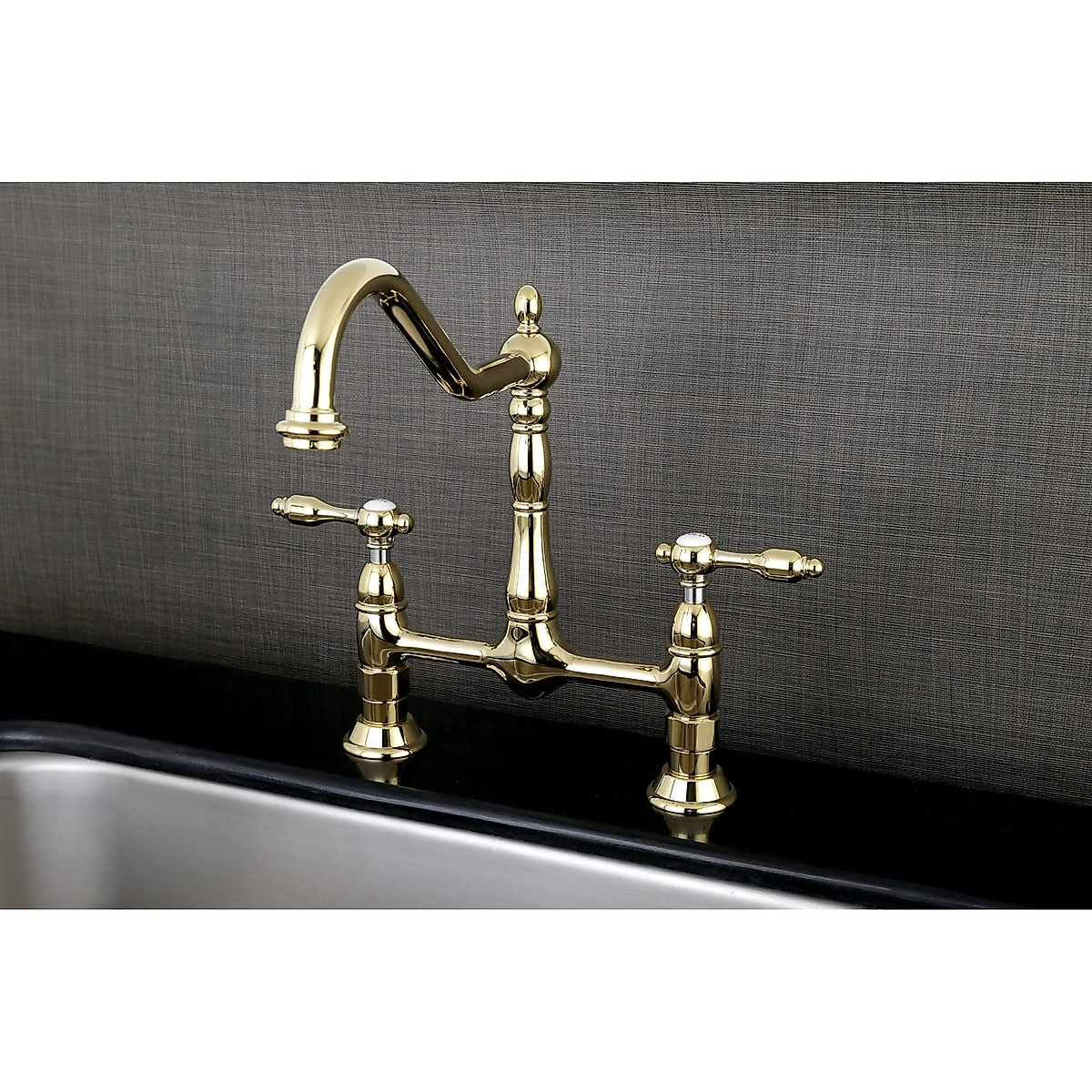 Kingston Brass KS1172TAL Tudor Bridge Kitchen Faucet, Polished Brass