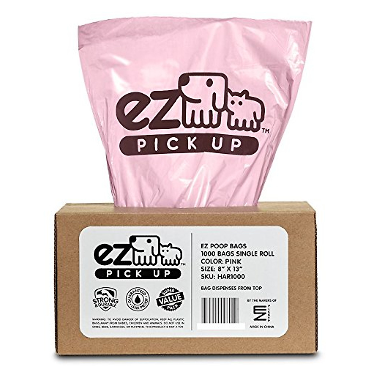 EZ 1000 Pet Waste Disposal Dog Poop Bags, Pickup Bags Pink (Single roll, not on Small Rolls)
