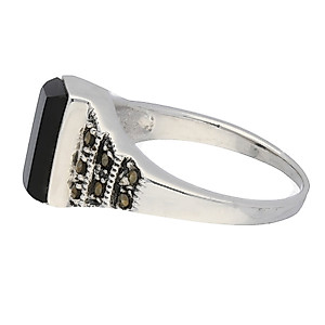 Marcasite and Black Onyx Sterling Silver Bar Ring Size 7(Sizes 6,7,8,9)