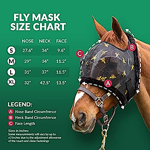 Mackey Bee Mine Fly Mask for Horses | With Fleece Binding, Added Protection from Biting Insects | Comfortable, Breathable and Easy to Use | Medium