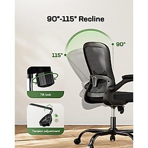 Marsail Office Chair Ergonomic-Desk Chair: Mesh Back Home Office Chair with Adjustable Lumbar Support, Computer Desk Chair with Flip-up Armrests Swivel Home Office Task Chair(Bright Black)