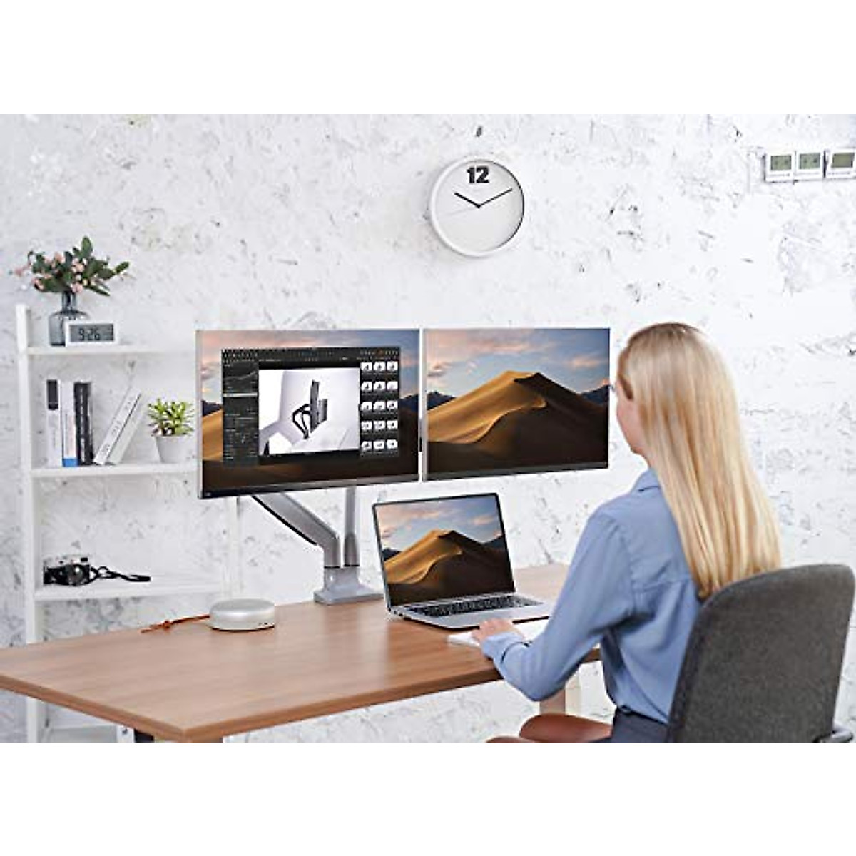EleTab Dual Monitor Mount Stand Full Motion Swivel Gas Spring LCD Arm Fits for 2 Computer Screens 13 to 32 inches - Each Arm Holds up to 19.8 lbs