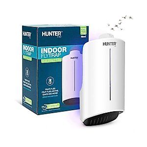 Hunter Fruti Fly Traps for Indoor, Safer UV Light Knit Indoor Catcher, Wall Plug in Device for Home, Flying Insect Trap, Bug Killer Gnats, House Flies, Fruit Flies, (1 Device + 2 Refills Cartridges)