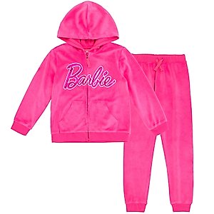 Barbie Little Girls Velour Zip Up Hoodie Pants Outfit Set Pink 7-8