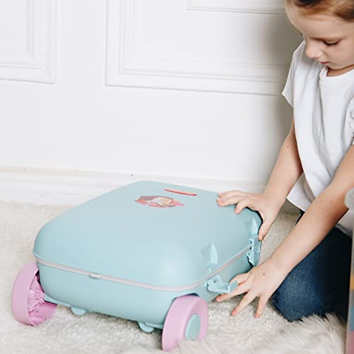 Doloni Rolling Kids Carry-on Luggage with Wheels, Hard Shell Luggage with Telescopic Handle, Toddler Travel Suitcase for Boys and Girls, School and Overnight Travel, 17 Inch Tall (Turquoise)