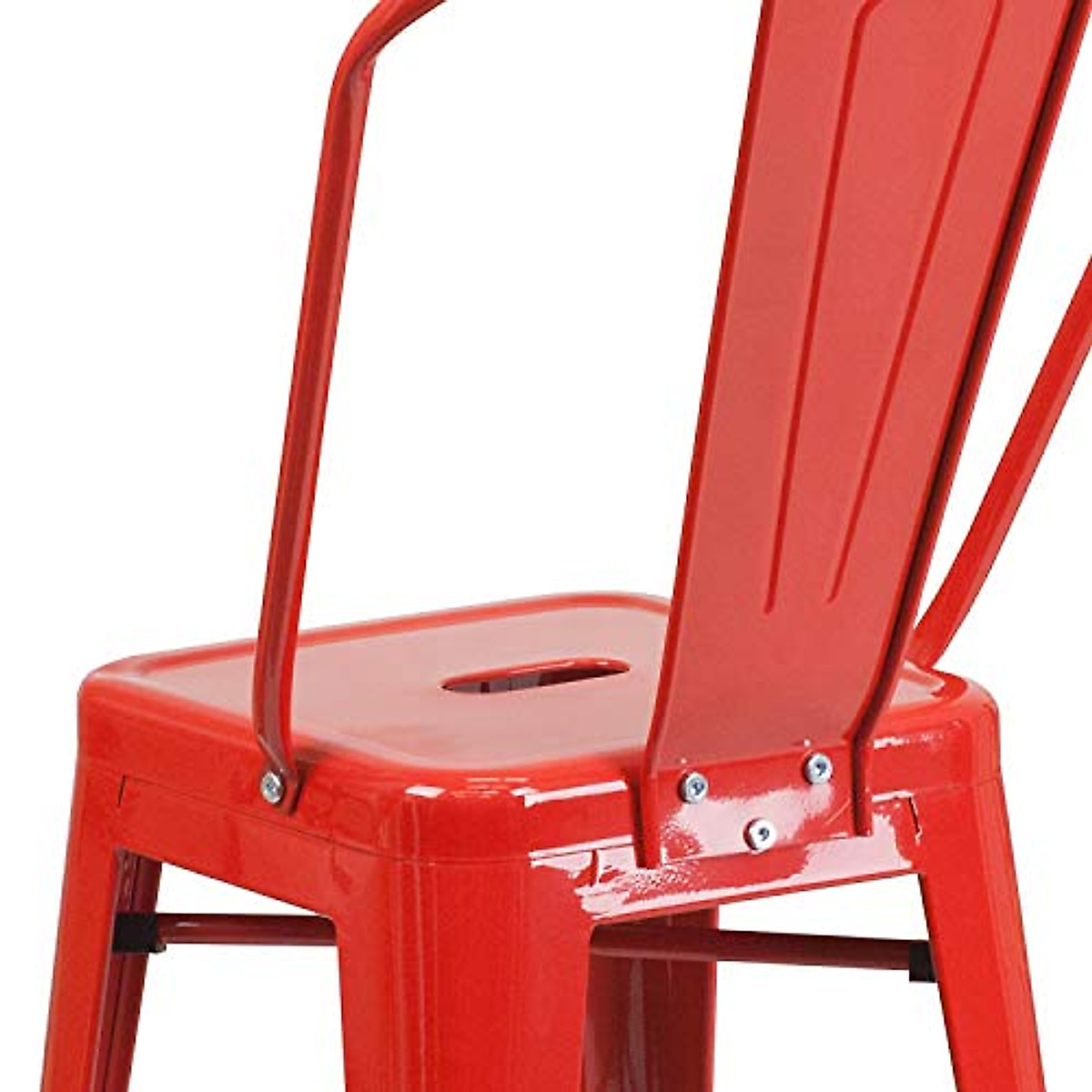 EMMA + OLIVER Commercial Grade 24" H Red Metal Indoor-Outdoor Counter Height Stool w/ Back