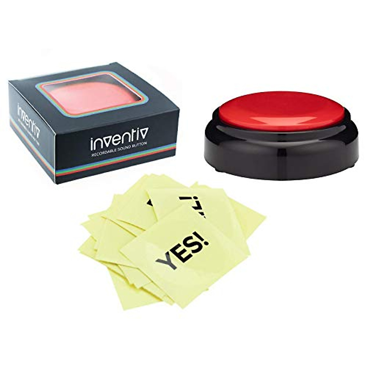 Inventiv 30 Second Custom Recordable Talking Button, Record & Playback Your Own Message, Quality Voice Sound Recorder - 15 Phrase Stickers Included (Red)