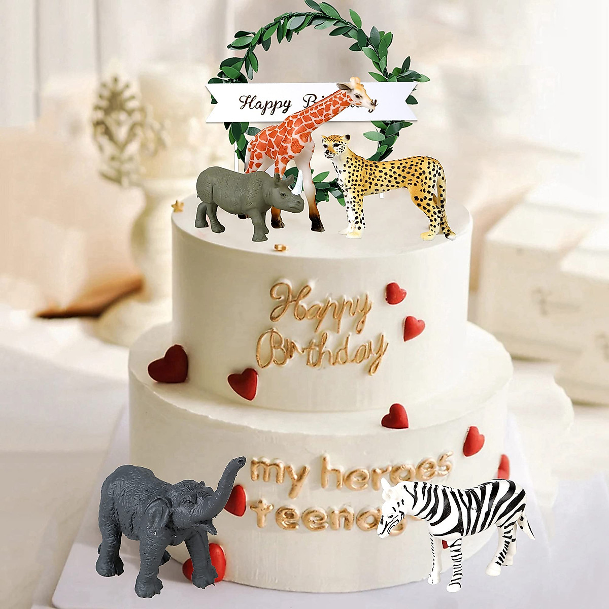 25 PCS Jungle Animal Cake Toppers, Safari Animals Figure Toys Picks Jungle Wild One Animals Cake Decorations for Baby Shower Safari Party Holiday Party