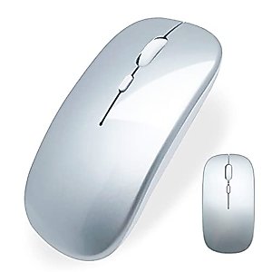 Dolrso Wireless Bluetooth Mouse for iPad/MacBook Pro/Air/Laptop/pc Rechargeable Silent Mouse Portable Slim for Surface Pro/Lenovo/Samsung Tablet (Bright Silver)
