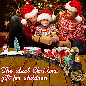 Deekin Christmas Train Set Under the Christmas Tree, Electric Xmas Train Toy for Kids Gift, Christmas Train Elevated with Locomotive Santa Claus Snowman Christmas Tree for Holiday Christmas Decoration