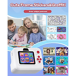 Dylanto Instant Print Camera for Kids,2.4 Inch Screen Kids Instant Cameras, Christmas Birthday Gifts for Girls Age 3-12, Portable Toddler Toy for 3 4 5 6 7 8 9 10 Year Old Girls Boys White