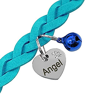 Leather Dog Collar Braided Dog Puppy Cats ID Collar with Name Personalized Engraved for Small Medium Dogs Free Bell (Color : Blue Size : XS Code)