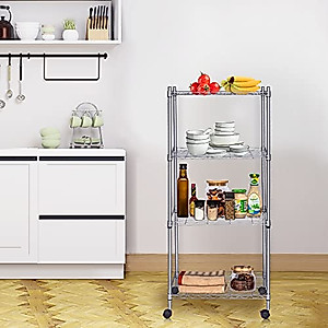 JS HANGER Wire Shelving Unit, 4-Tier Heavy Duty Height Adjustable Rolling Metal Shelves for Storage, 440 lbs Capacity, 23.23''W X 13.4''D X 47.24''H, Silver