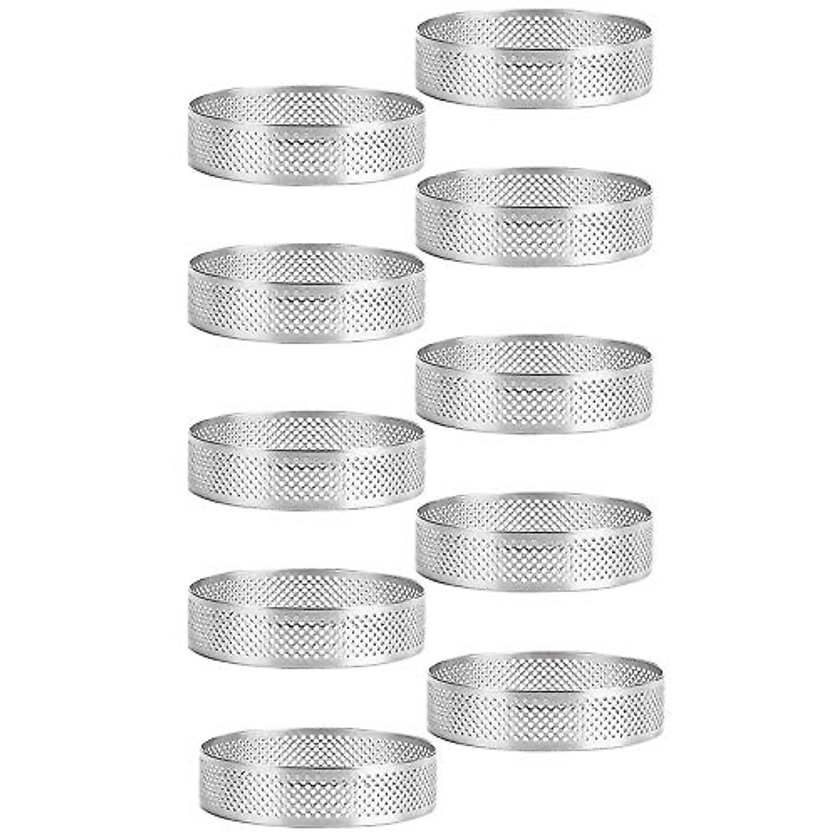 Padyrytu 10Pcs Circular Tart Rings with Holes Steel Fruit Pie Quiches Cake Mousse Kitchen Baking Mould 7cm
