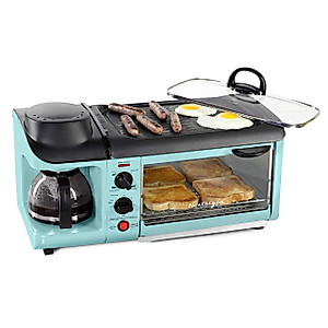 Nostalgia 3-in-1 Breakfast Station with Electric Egg Cooker - Includes Coffee Maker, Griddle, and Toaster Oven