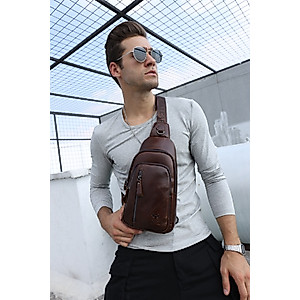 Sling Bag, Leather Chest Bag Crossbody Shoulder Business Backpack Outdoor Coffee