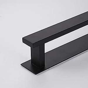 WOSOMOK Vertical Towel Bar for Bathroom with 3M Sticker 15.8 Inch SUS304 Stainless Steel Square Shower Bath Wall Hand Towel Holder Rack No Drilling Matte Black Towel Shelf Rack with Hook