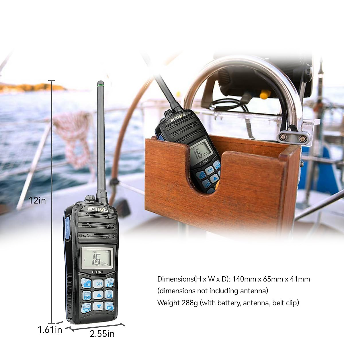 Retevis RT55 Handheld Marine Radio,Marine Two-Way Radios, Floating IP67 Submersible Waterproof,Vibration Drainage,NOAA Weather,International,LCD Screen,Emergency, Ship to Shore Radio for Boats Kayak