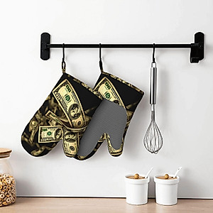 Dollar Sign Money Printed Oven Mitts Heat Resistant Oven Gloves Non-Slip Silicone Kitchen Gloves for Cooking Baking BBQ Gloves 1 Pair