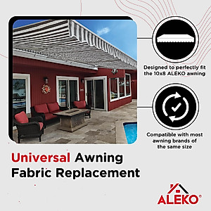 ALEKO Patio Awning Fabric Replacement, Polyester Canopy with UV Protection, Gray/White Stripes, 10x8 Feet