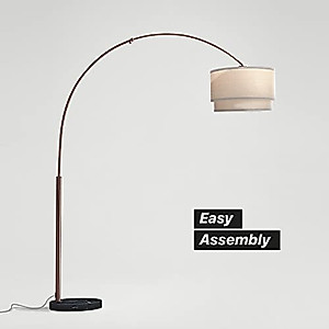 Brightech Mason Arc Floor Lamp - Modern Corner Standing Lamp with Unique Hanging Drum Lamp Shade for Living Room - Bright Overhead, Curved Hanging Light for Bedroom. Library, Den - Bronze