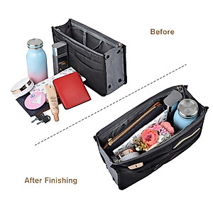 Vercord Purse Organizer Insert for Handbags Bag Organizers Inside Tote Pocketbook Women Nurse Nylon 13 Pockets Black Large