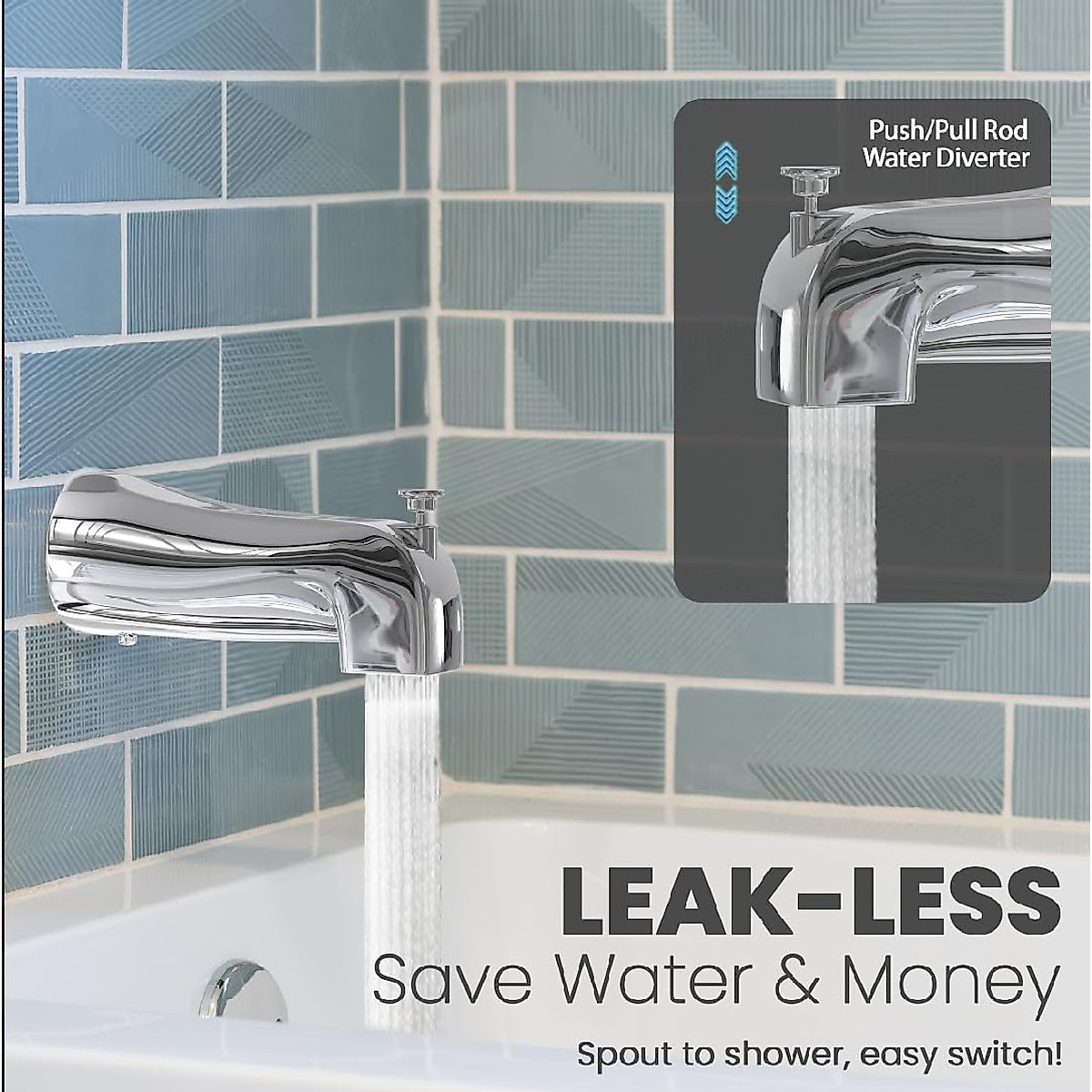 Slip Fit Tub spout with Diverter, Compatible with American Standard 8888026.002 Tub Spout, Bathtub Faucet, Fit 1/2 inch Copper Water Tube polished chrome bathtub Faucet with shower diverter