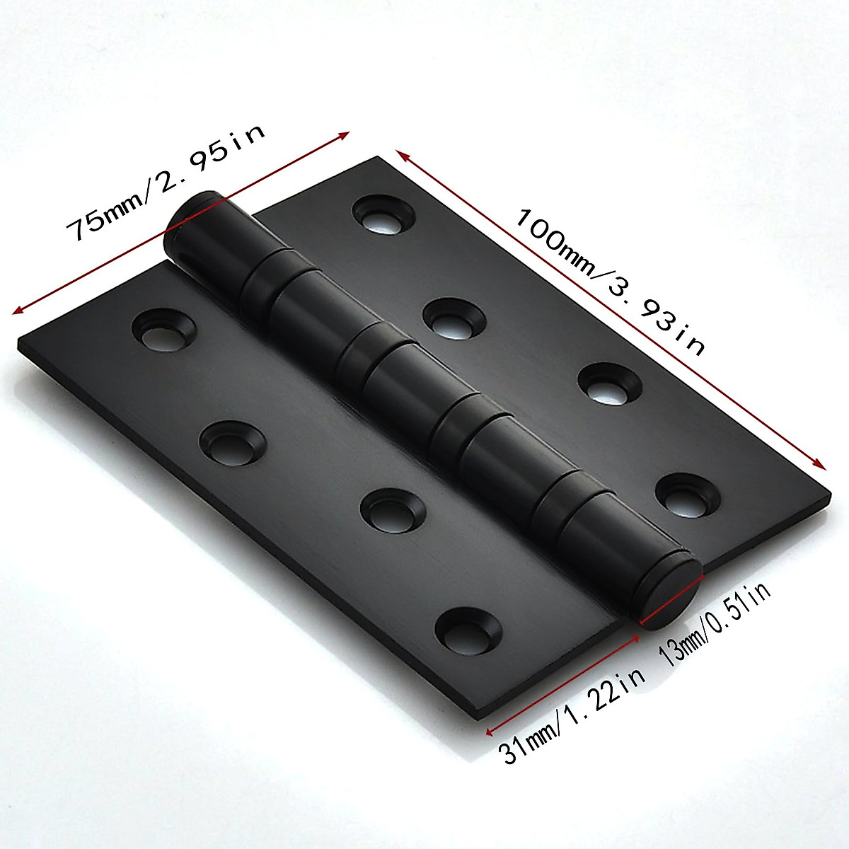 WANLIAN 4" Matte Black Ball Bearing Door Hinges,3 mm Thick Stainless Steel,Solid Square Corner Heavy-Duty for Exterior & Interior Doors, with Mounting Screws (2 Pack)