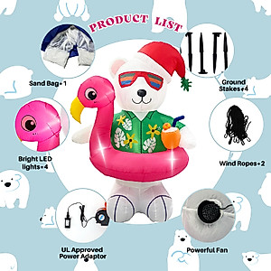 Kofero Christmas Inflatables Outdoor Decorations 6FT Hawaii Polar Bear Cute Blow up Xmas Decoration with Led Lighted Inflatable Yard Décor for Indoor Outside Holiday Party Garden Lawn
