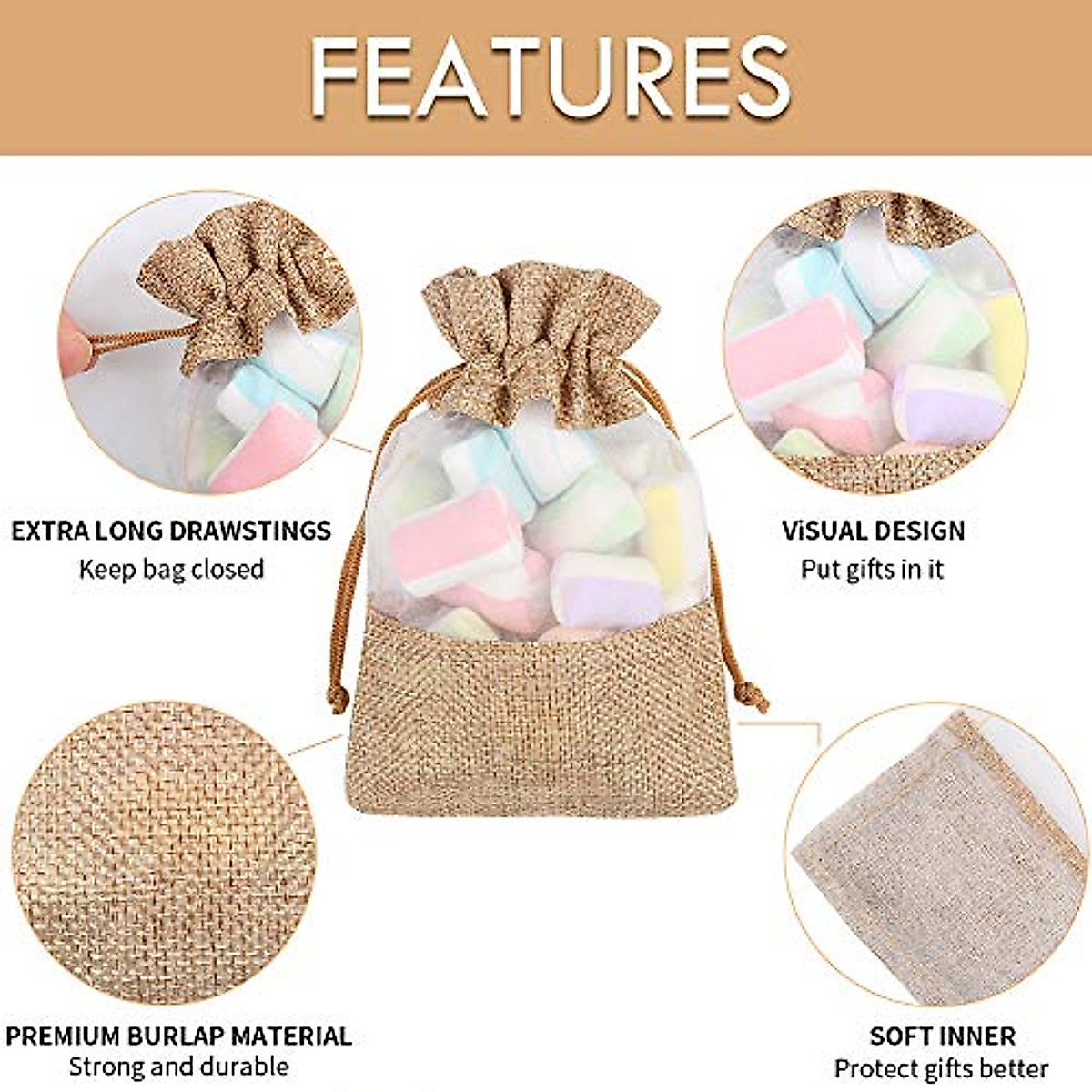 CCINEE 12PCS Burlap Drawstring Gift Bag,Organza Treat Bag Pouch for Wedding Baby Shower Party Favor Supply,5 X 7 Inch