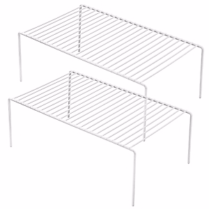GEDLIRE Kitchen Cabinet Shelf Organizer Set of 2, Large (15.7 x 9.4 inch) Metal Wire Pantry Storage Shelves, Dish Plate Racks for Cabinets, Freezer, Counter, Cupboard Organizers and Storage, White