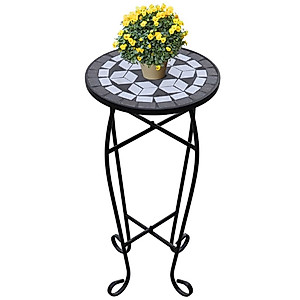 Tidyard 11.8" Garden Side Table Plant/Accent Table Rack Holder Decor Potted Containers Shelf Display with Weatherproof Top & Curved Legs for Home Patio Garden Indoor & Outdoor Black White